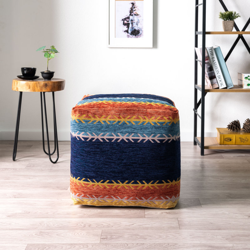 The Twillery Co.® Lithonia Color Block Turkish Acrylic Upholstered Ottoman Pouf & Reviews | Wayfair